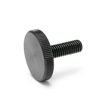 DIN 653 Steel Flat Knurled Thumb Screws, Blackened Finish | JW Winco Standard Parts