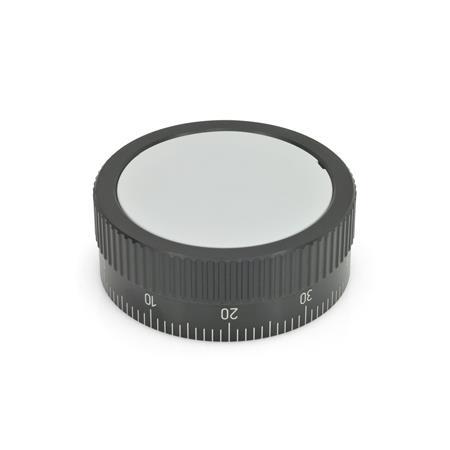 GN 736.1 Aluminum Knurled Control Knobs, with or without Revolving Handle, with Standard Scale ...