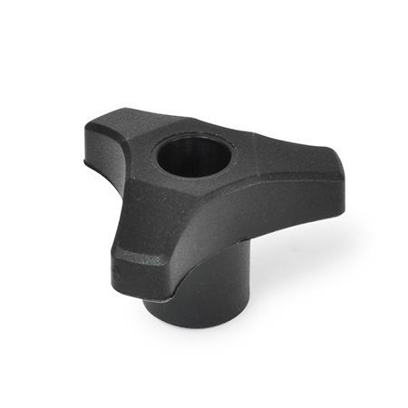V3-B-FP Nylon Plastic Three-Lobed Knobs, with Brass Tapped Through Insert | JW Winco Standard Parts